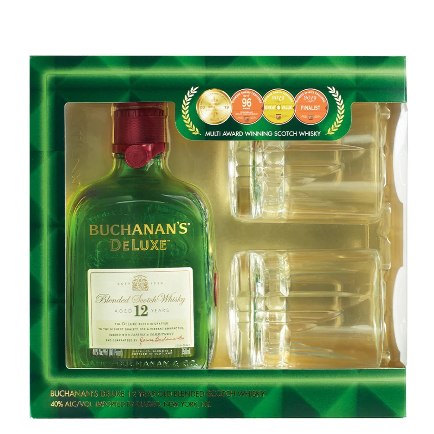 Buchanan's DeLuxe 12Yr Blended Scotch Whisky W/Two Glasses — Rare Tequilas